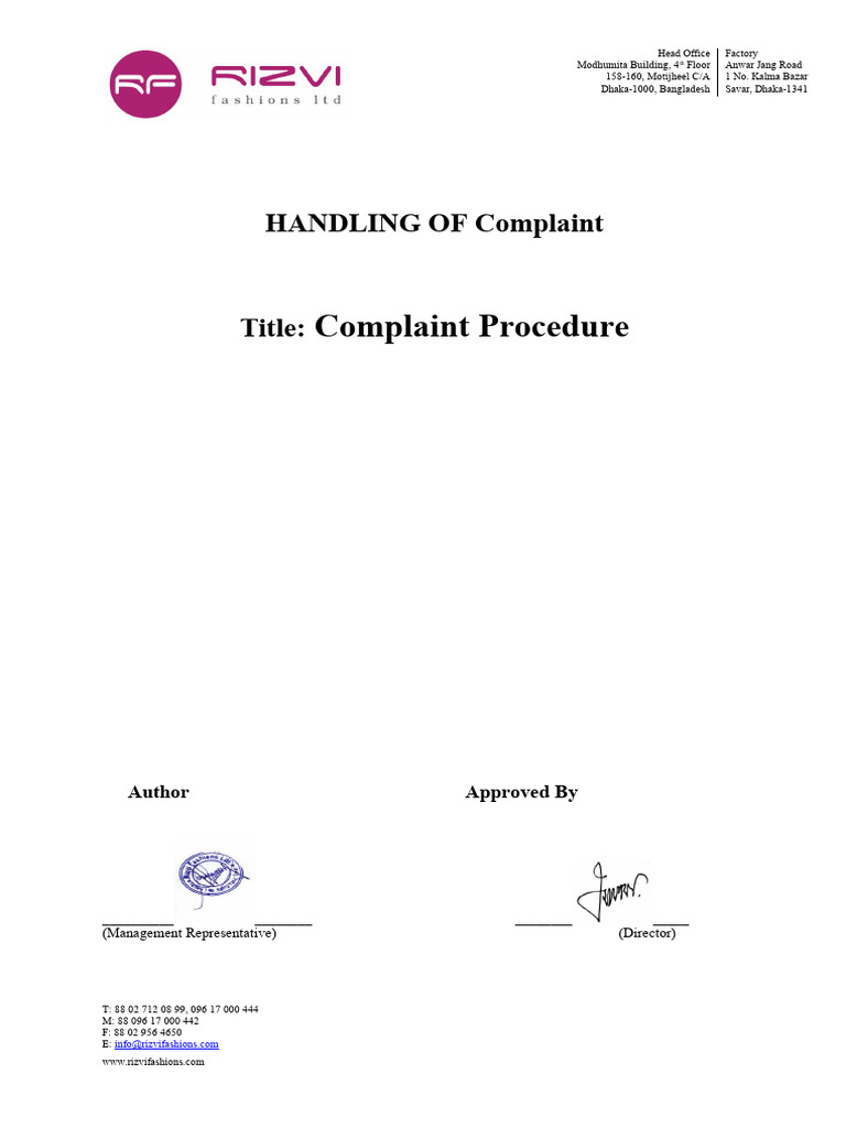 10.1 Customer Complaint Procedure | PDF | Marketing | Economies