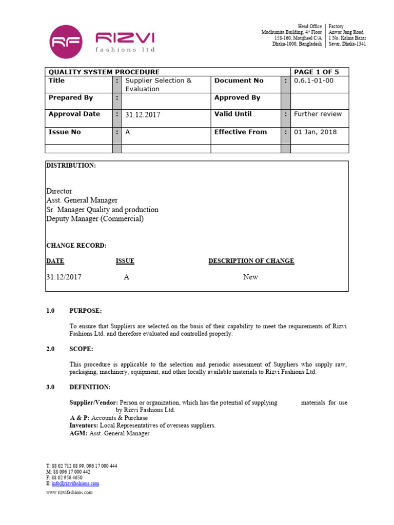 Supplier Selection Evaluation Pdf