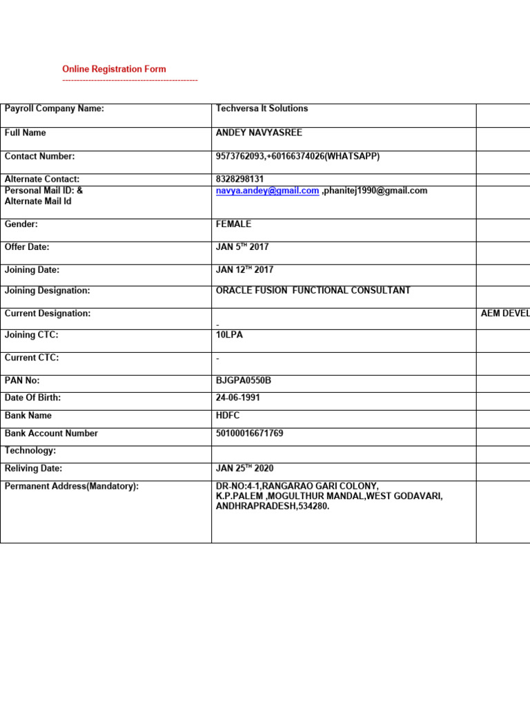 NAVYA Registration Form | PDF