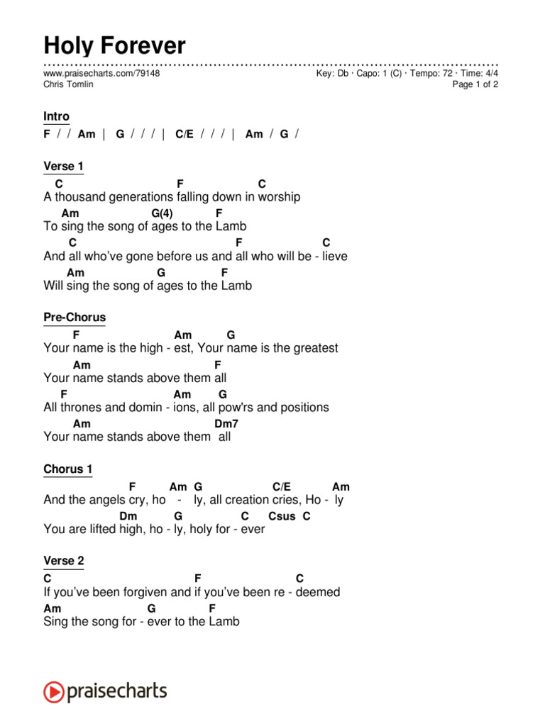 Holy Forever (Chris Tomlin) CAPO Chord Chart - DB - 1 Column Layout | PDF