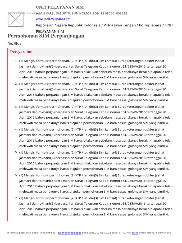 Unduh Standar Pelayanan - Permohonan SIM Perpanjangan | PDF | Hukum