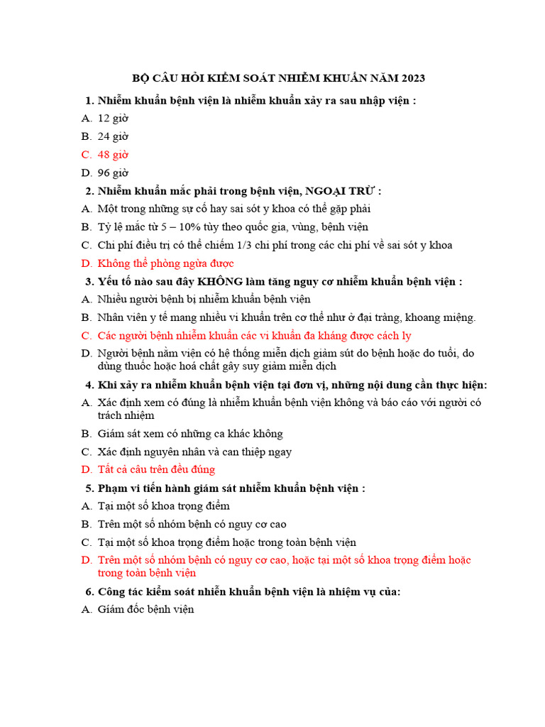 Bộ Câu Hỏi KSNK 2023 | PDF