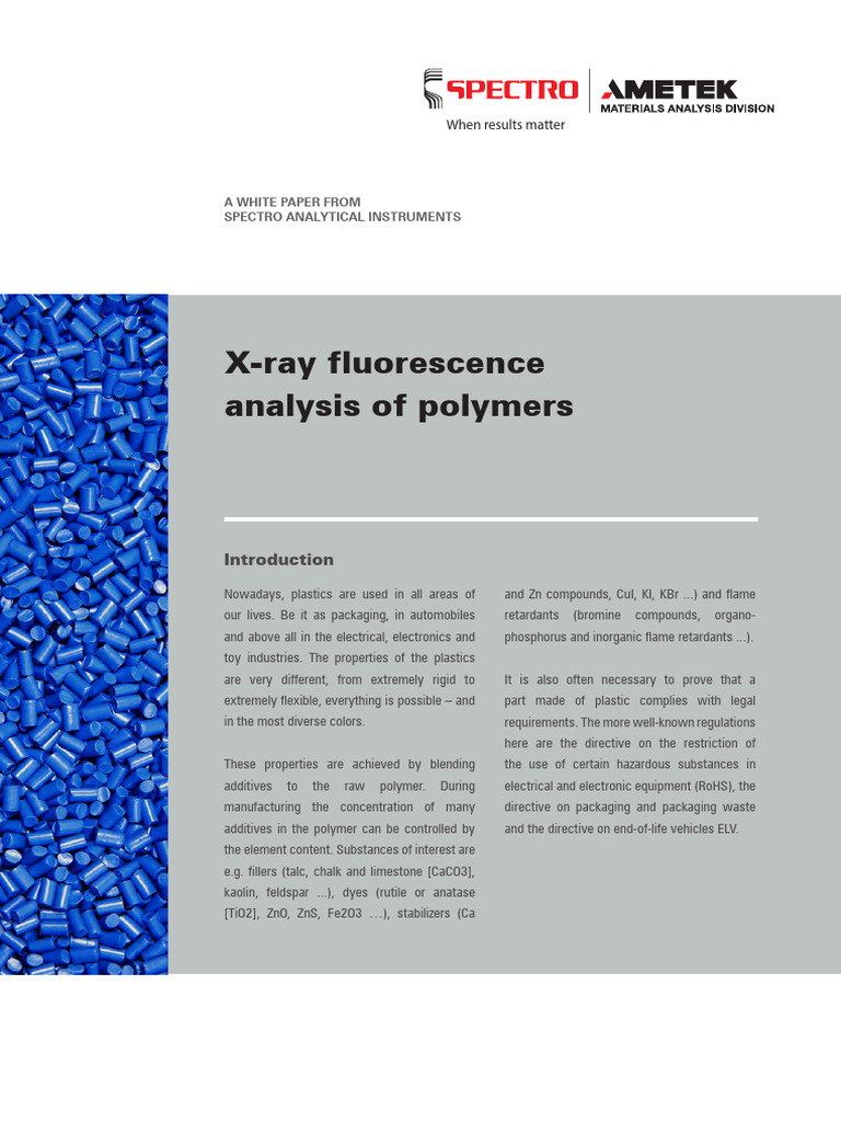 X-Ray Fluorescence Analysis of Polymers: A White Paper From Spectro Analytical Instruments | PDF ...