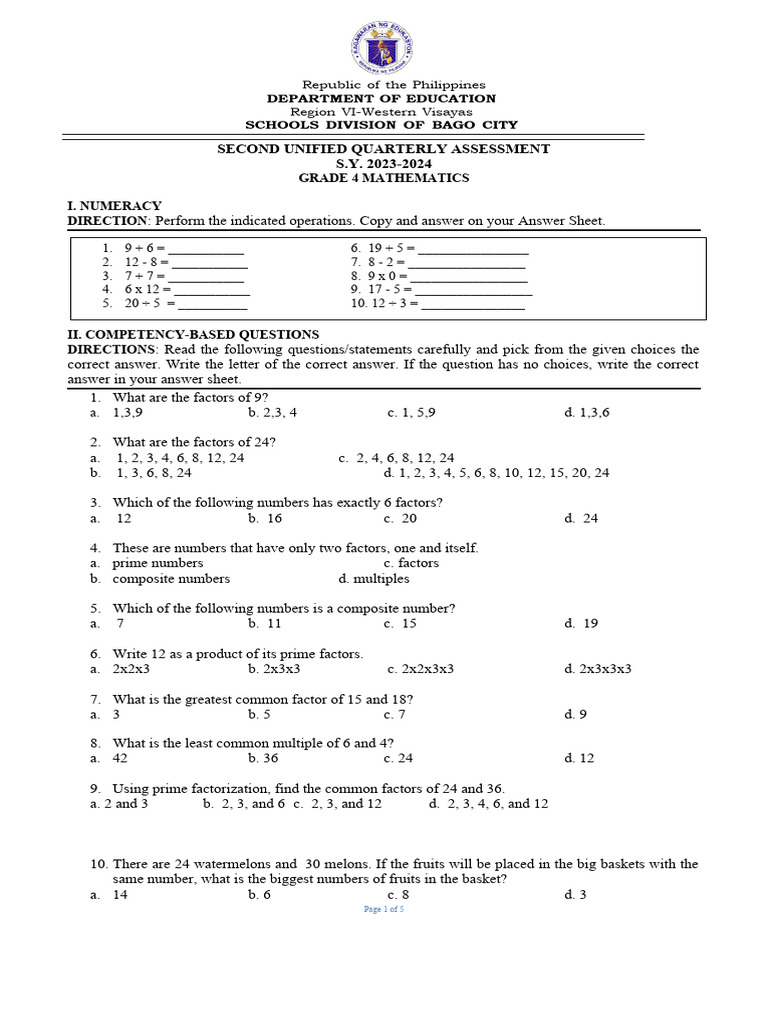 GRADE 4 (QUARTER 2 S.Y. 2023-2024) | PDF | Decimal | Arithmetic