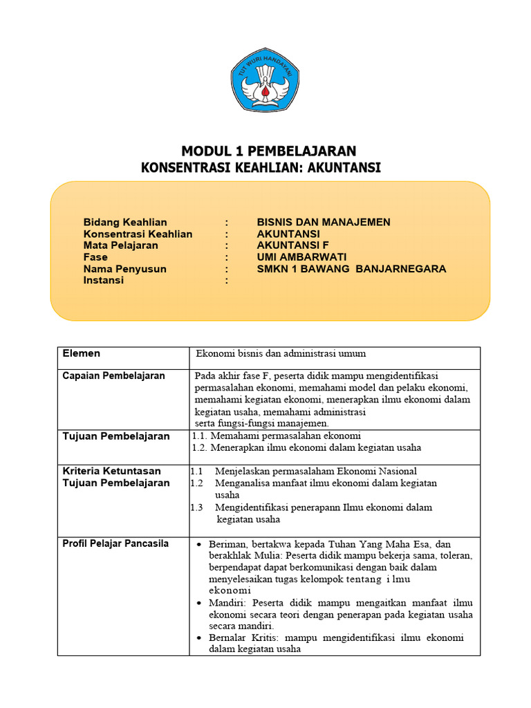 Modul Ajar Akuntansi - Ilmu Ekonomi - Fase F | PDF
