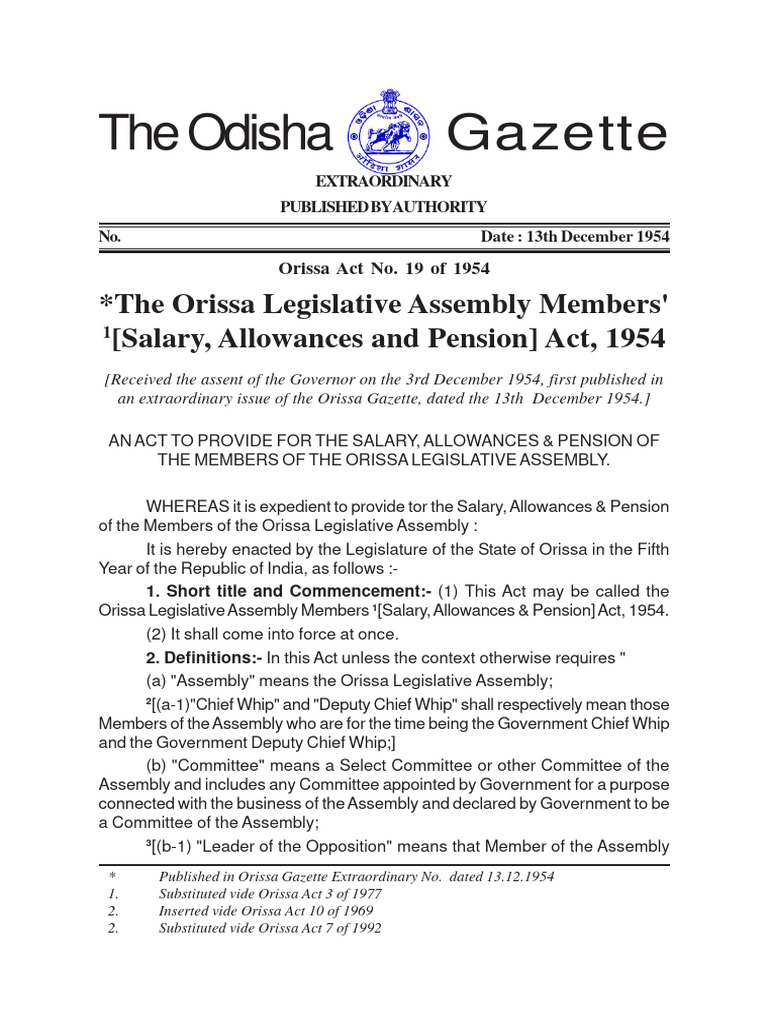 The Orissa Legislative Assembly Members Salary, Allowances and Pension ...