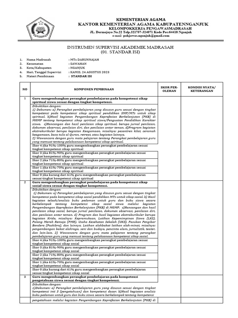 Supervisi Akademik Madrasah MTs Darunnajah | PDF | Karier & Perkembangan | Sains & Matematika
