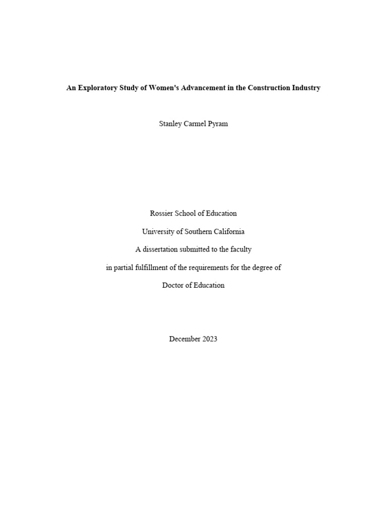 THESIS EXAMPLE - An Exploratory Study of Women's Advancement in The ...