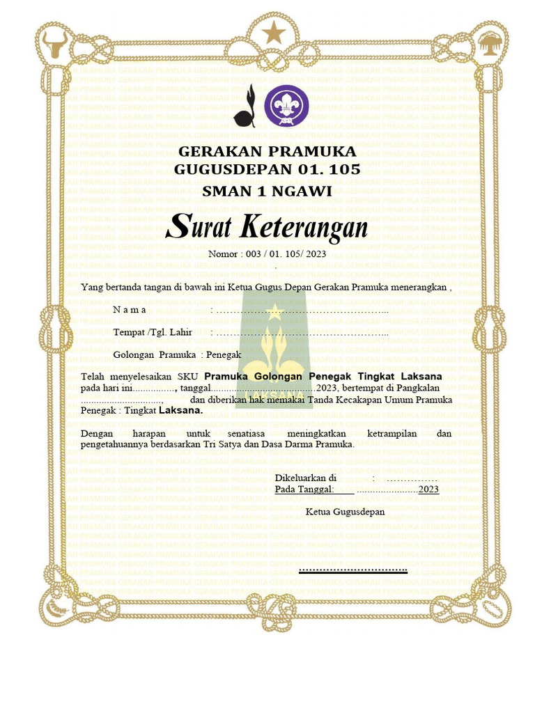 Pramuka Penegak Laksana Certificate | PDF