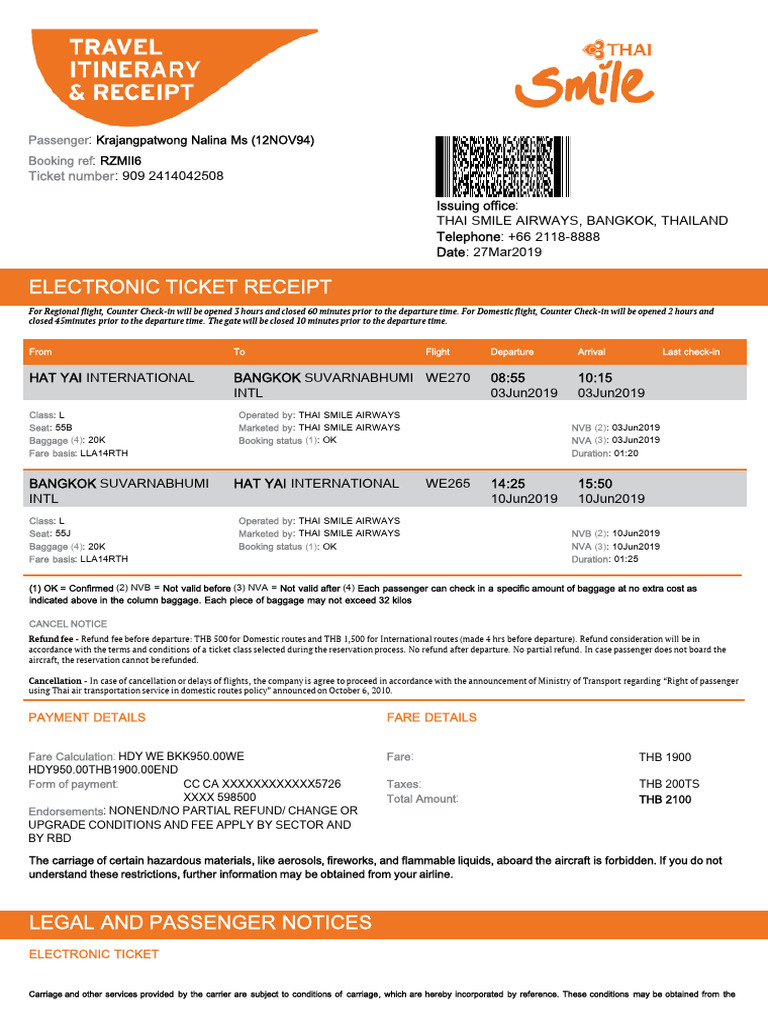 Your Electronic Ticket-EMD Receipt | PDF | Aviation | Transport