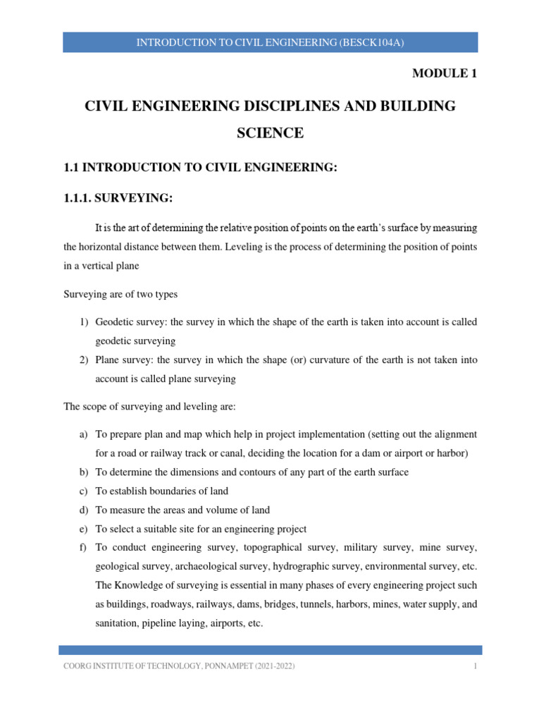 MODULE 1 -CIVIL ENGINEERING DISCIPLINES AND BUILDING SCIENCE | PDF ...