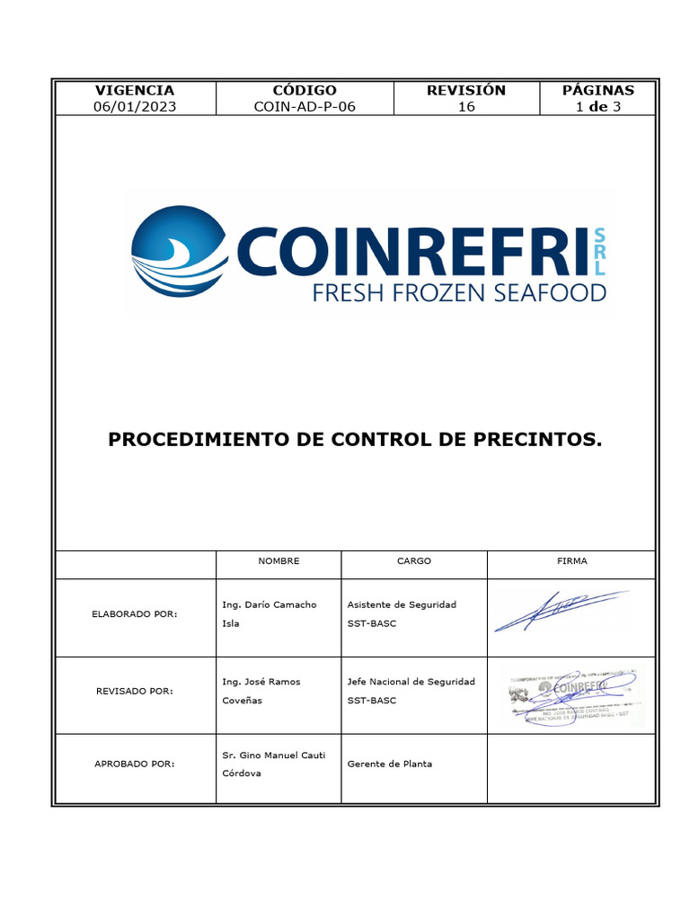 Procedimiento Control de Precintos | PDF | Finanzas y dinero | Tecnología