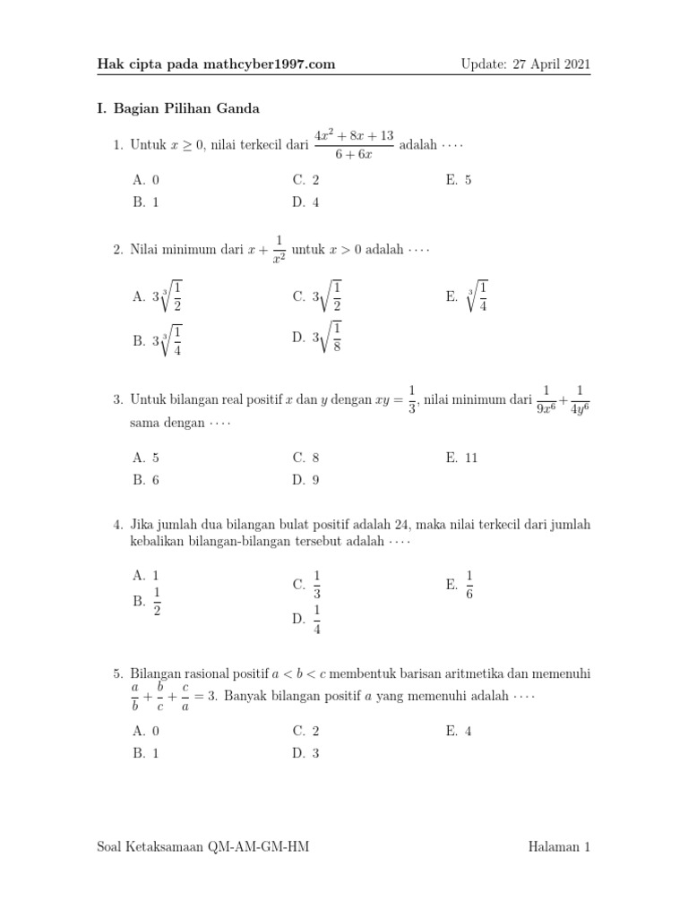 Ketaksamaan QM AM GM HM 2 5 | PDF