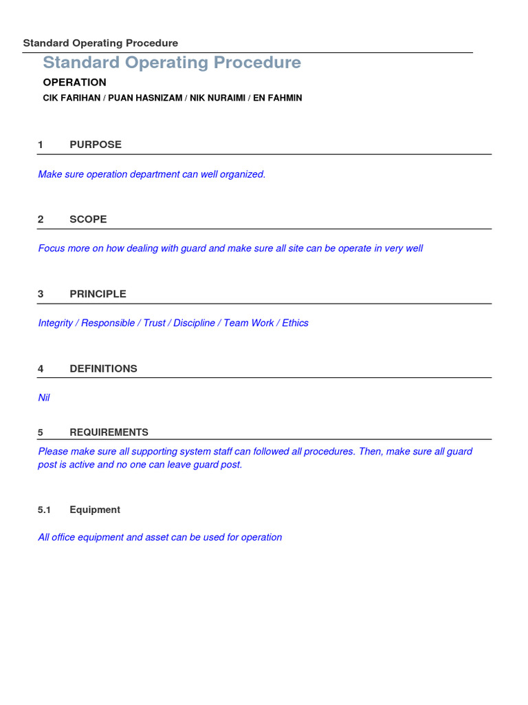 Model SOP for Operations 2024 | PDF | Technology & Engineering