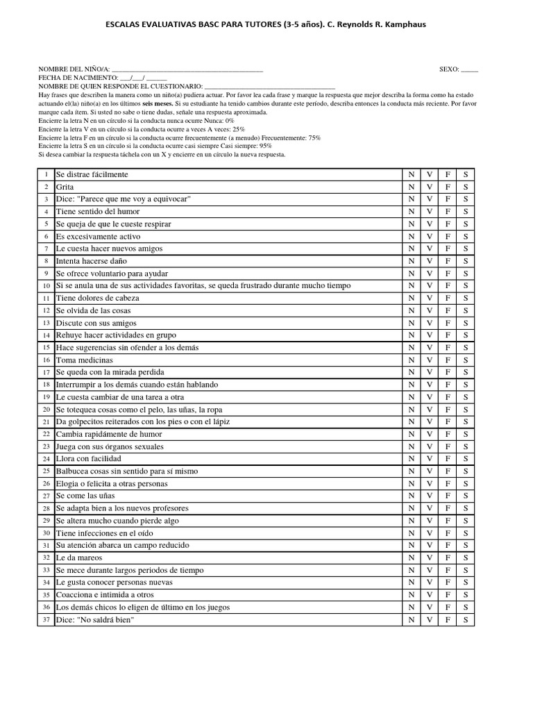 Escala Basc T1_Niños de 3-5 años | PDF