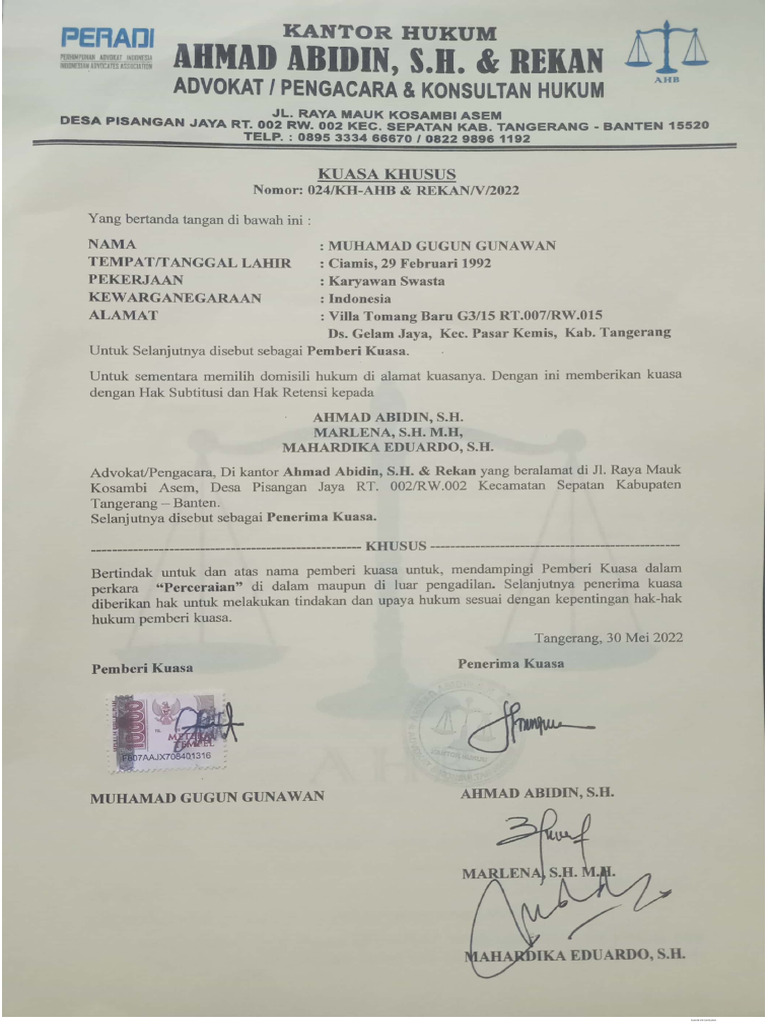 Scan Surat Kuasa Gugun | PDF