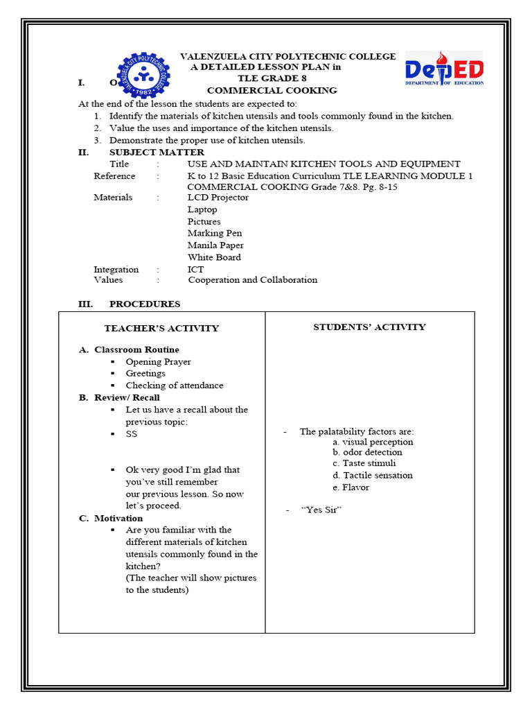 Race DLP Demoteaching Tcche | PDF | Kitchen Utensil | Kitchen