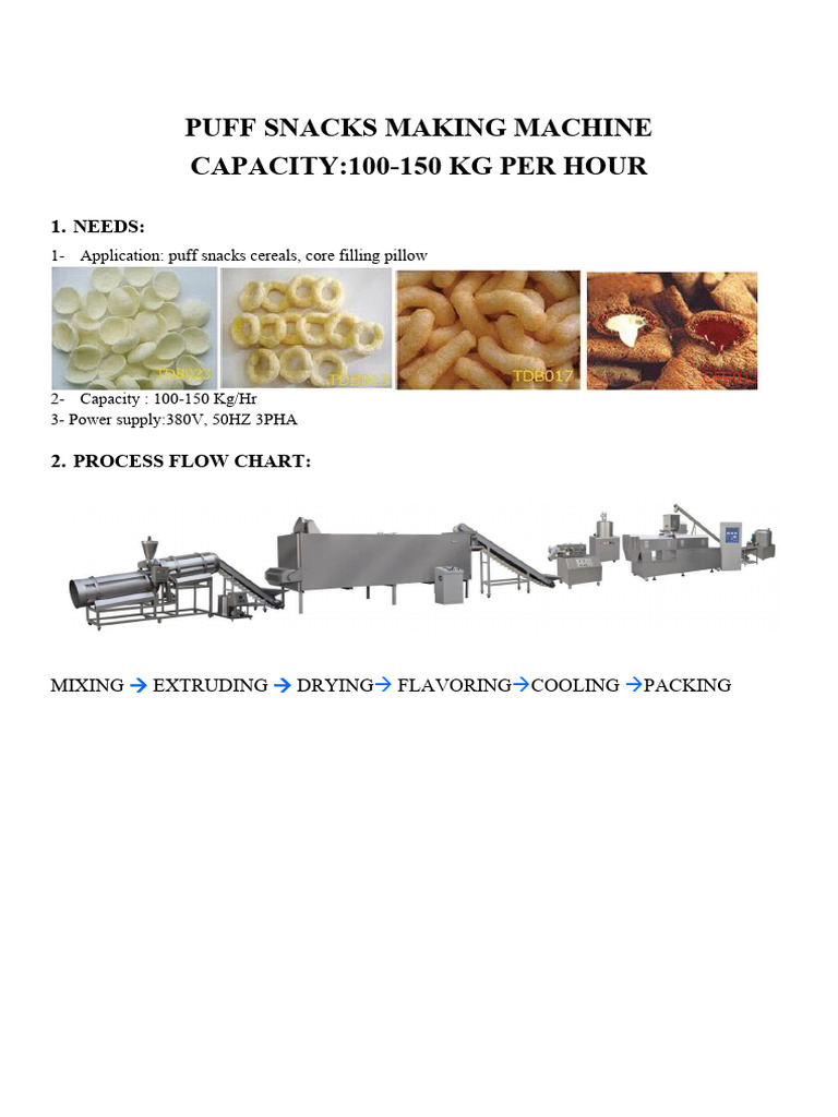 Puff Snacks Machine LT65 100-150kg Specification | PDF | Screw | Extrusion