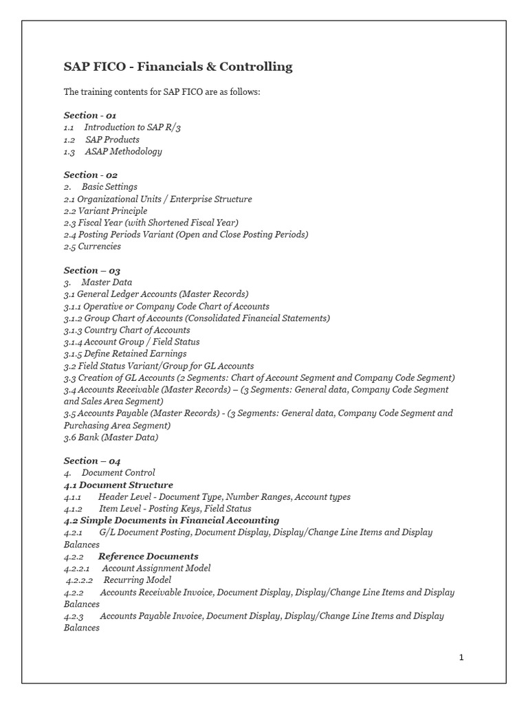 SAP FICO Training Contents | PDF | Depreciation | Debits And Credits