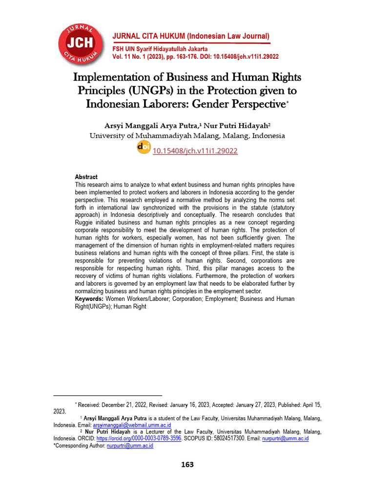 Implementation of Business and Human Rights Principles (UNGPs) in The ...