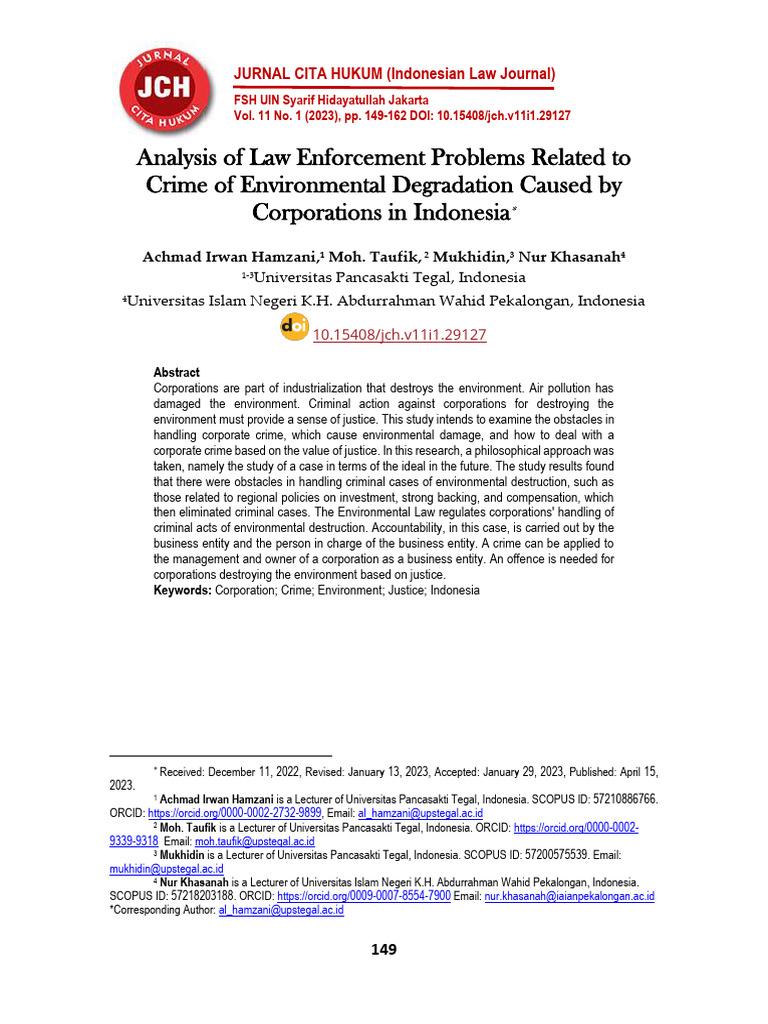Analysis of Law Enforcement Problems Related To Crime of Environmental ...
