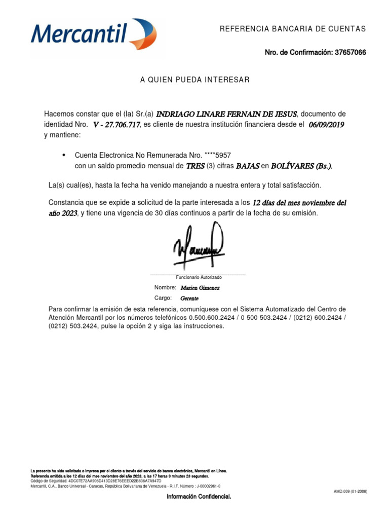 Solicitud de Referencia Bancaria Mercantil | PDF