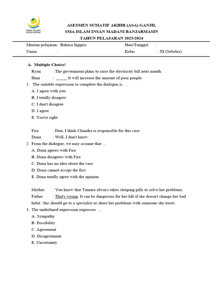 SOAL ASA B Inggris KELAS XI Ganjil | PDF | Playground