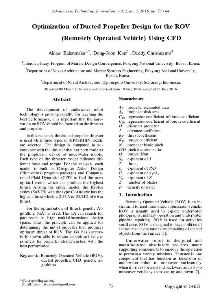 Optimization Of Ducted Propeller Design For The Rov Pdf