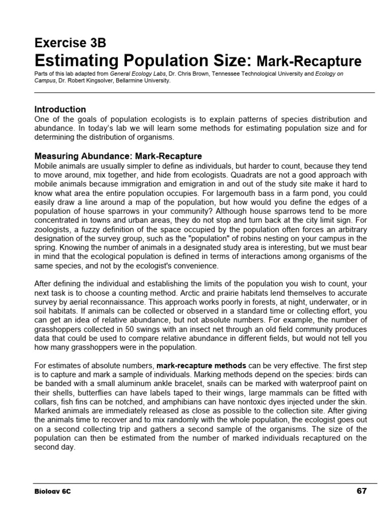 Estimating Population Size Mark Recapture Pdf