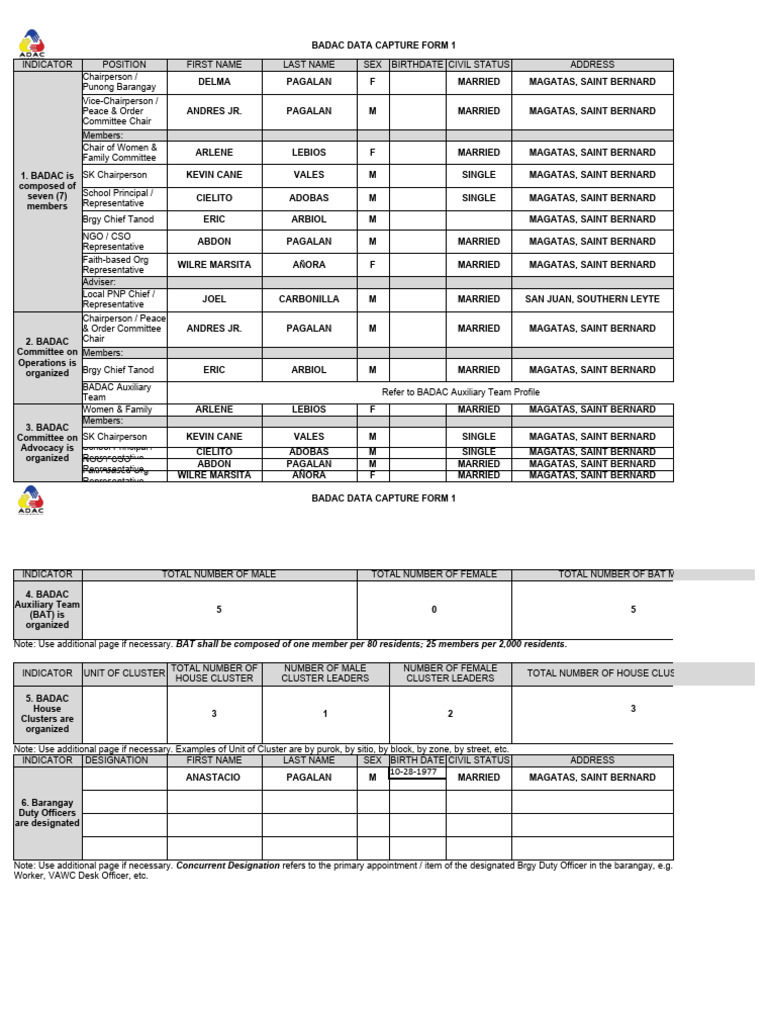 4-Badac Data Capture Forms | Download Free PDF | Health Care