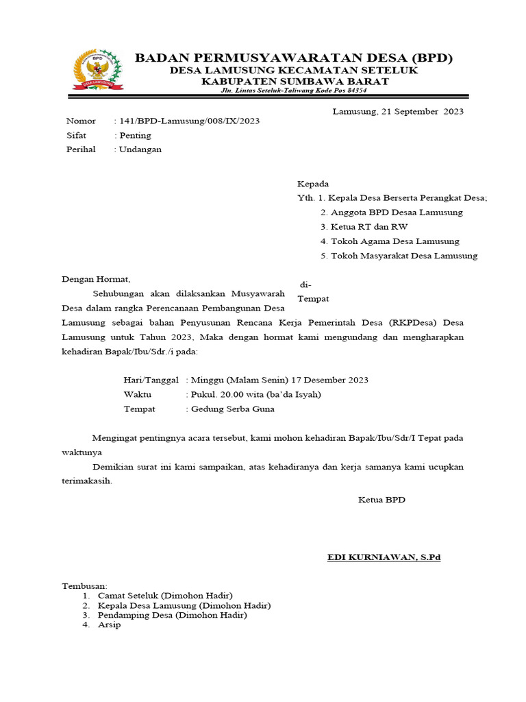 Surat Pemberitahuan BPD | PDF