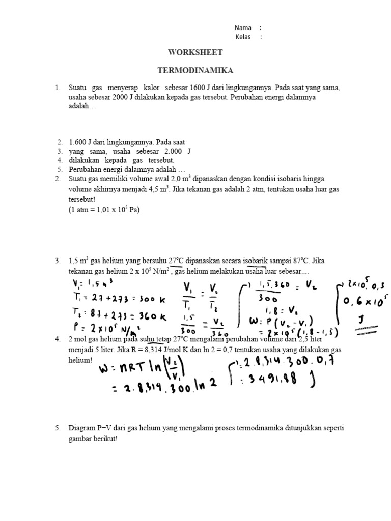Worksheet TERMODINAMIKA | PDF