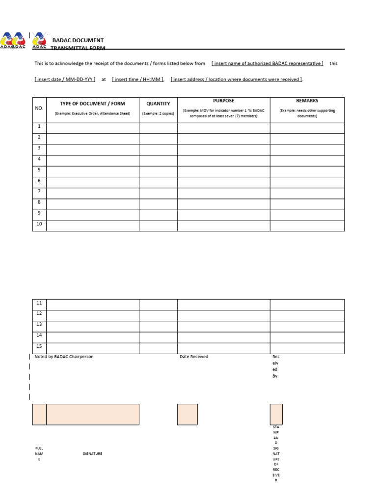 2 BADAC FORM - Document Transmittal Form | PDF