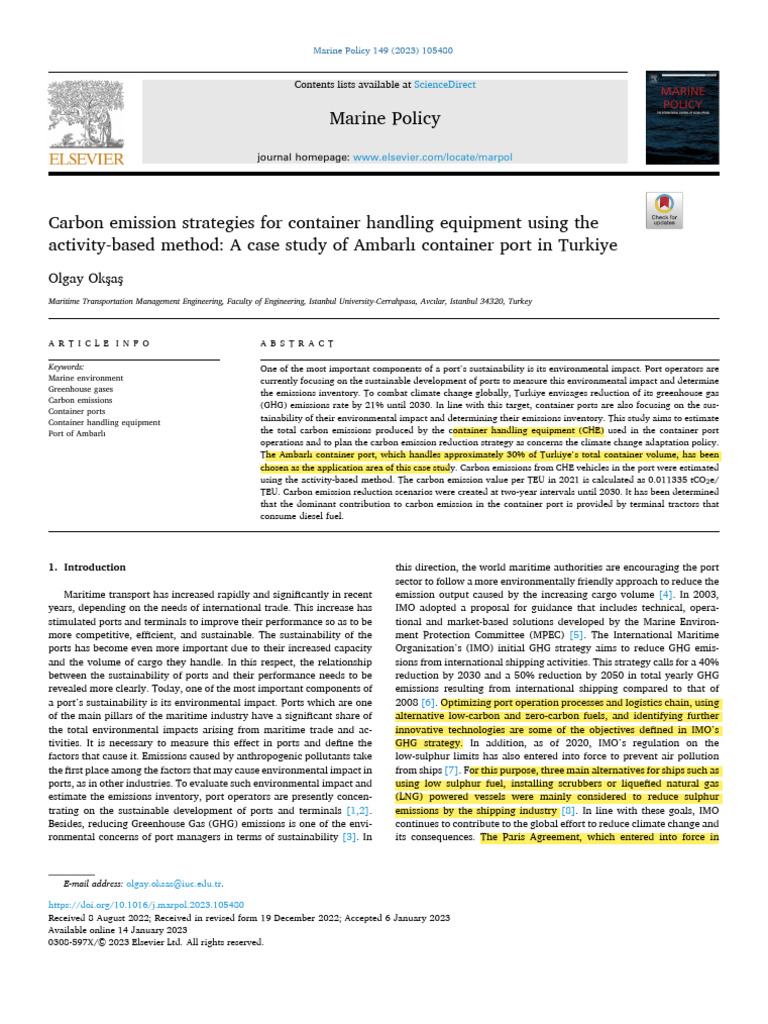 A Case Study of Ambarlı Container Port in Turkiye | PDF | Climate ...
