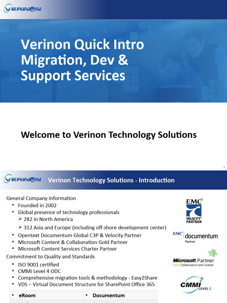 Verinon Quick Intro - SharePoint Migration, Dev & Support Services ... Verinon Quick Intro - SharePoint Migration, Dev & Support Services ...