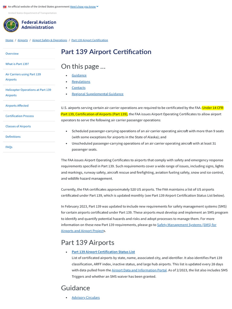 Part 139 Airport Certification Overview | PDF | Airport | Federal ...