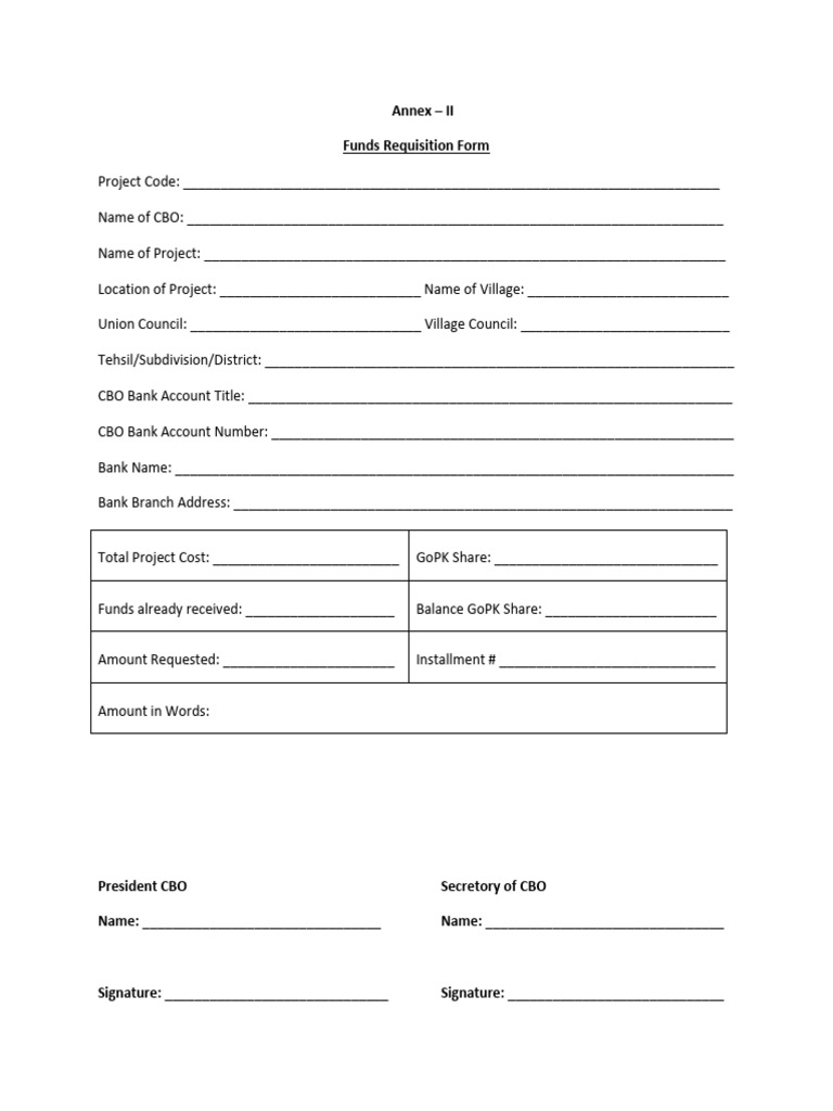 Annex II Fund Requsition Form and Installment Requesition 3 Pages | PDF ...