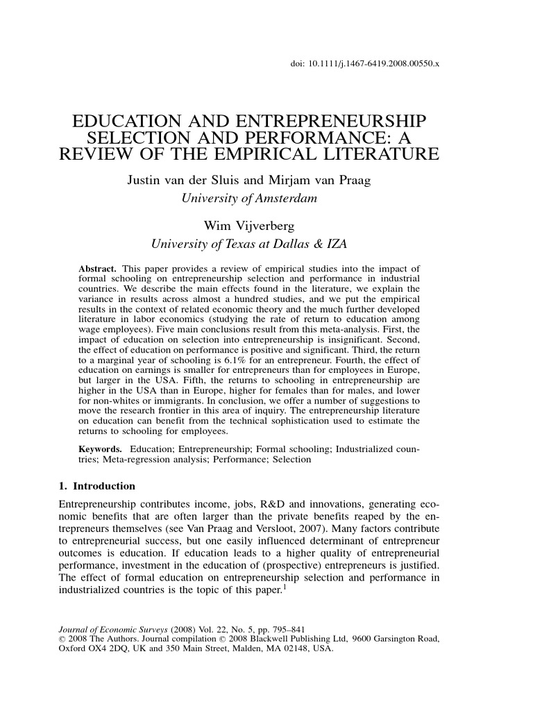 Vandersluis 2008 | PDF | Entrepreneurship | Employment