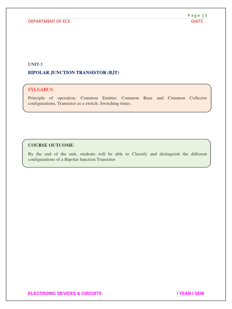 EDC Unit-3 | PDF | Bipolar Junction Transistor | Transistor