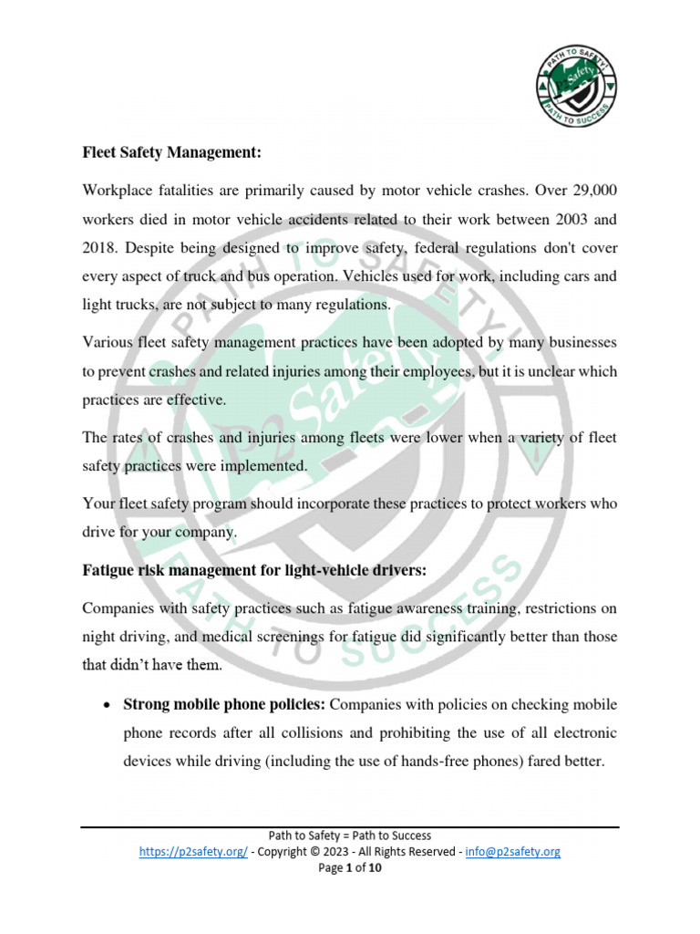 Fleet Safety Management - Defensive Driving | PDF