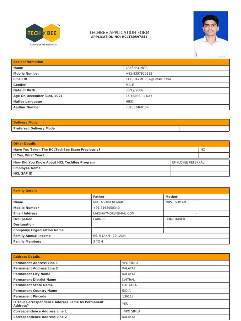Techbee Application Form | PDF