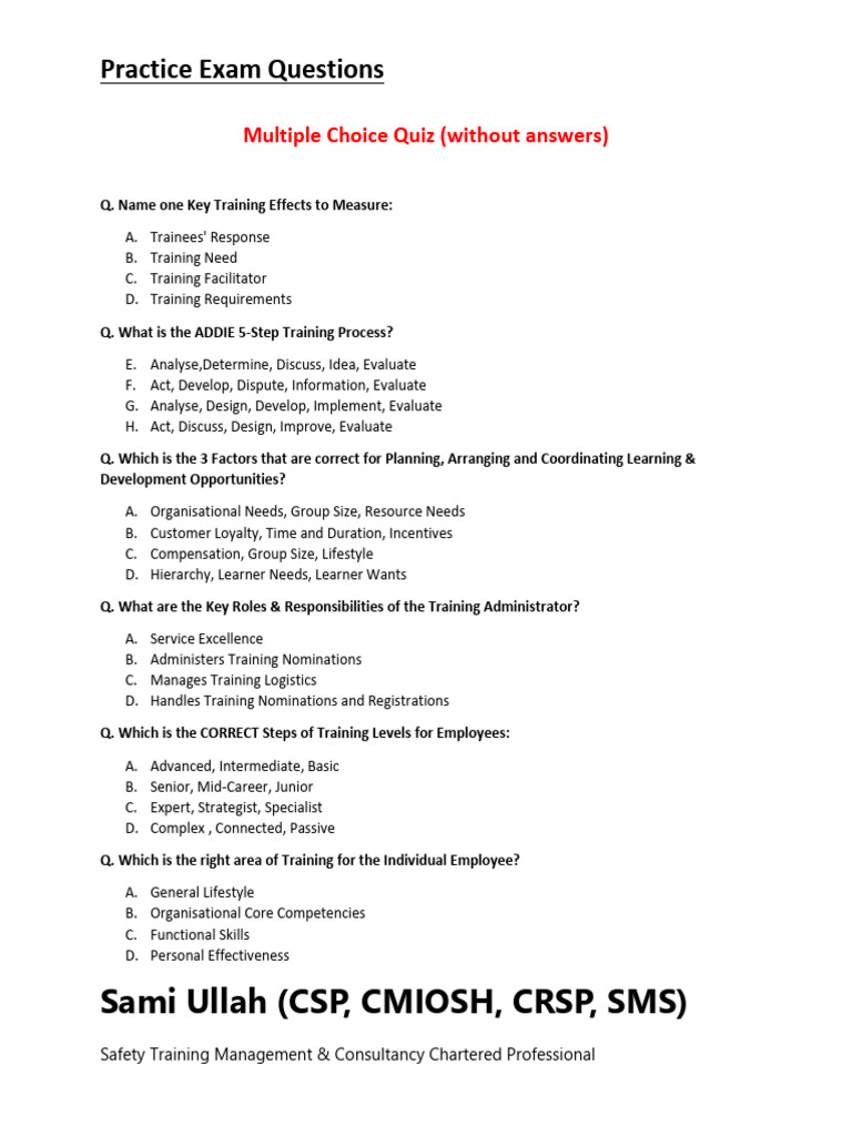 Practice Exam Questions | PDF