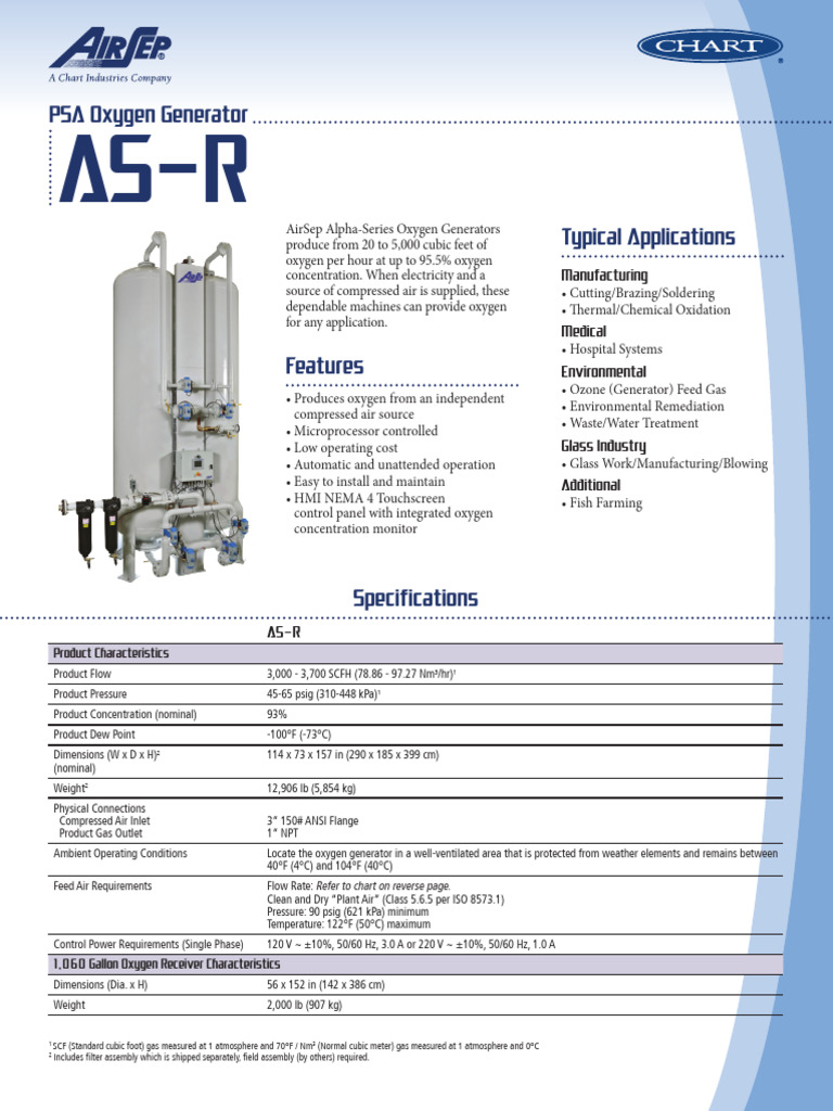 AirSep as-R Datasheet | PDF | Oxygen | Gases