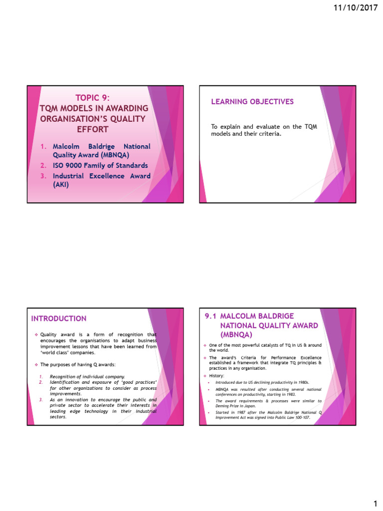 QM Week 11 - TQM MODELS | PDF | Iso 9000 | Quality Management System