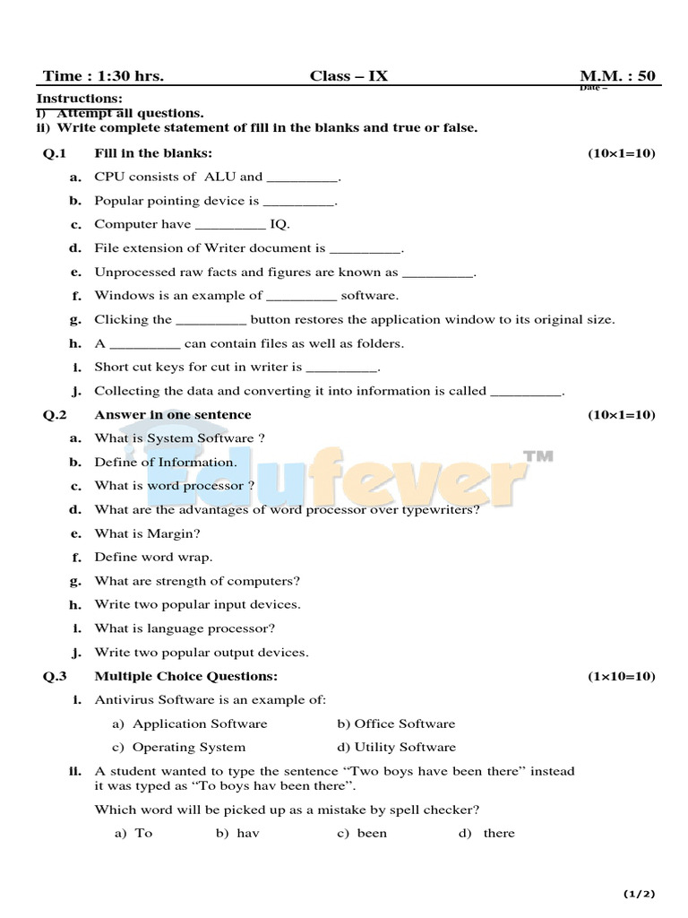 Computer Science Sample Paper 2 | PDF | Computer Data Storage | Operating System
