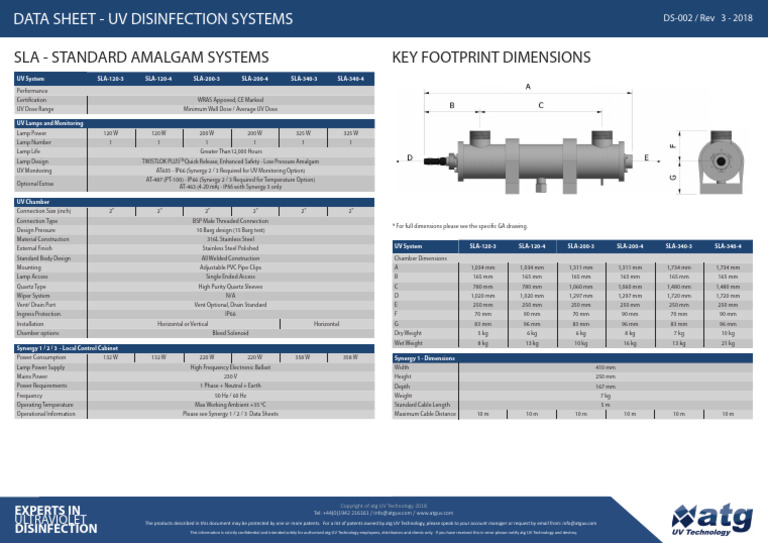 SLA Data Sheet - Atg UV Technology - Rev 3 - 2018 | PDF