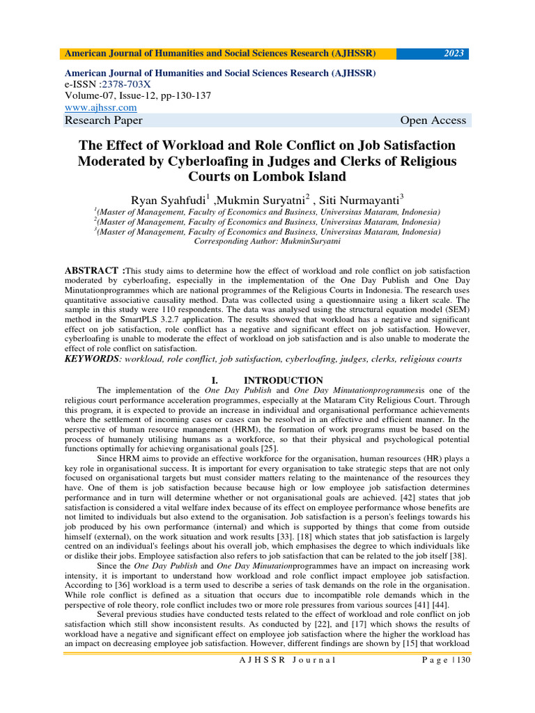 The Effect of Workload and Role Conflict on Job Satisfaction Moderated by Cyberloafing in Judges ...