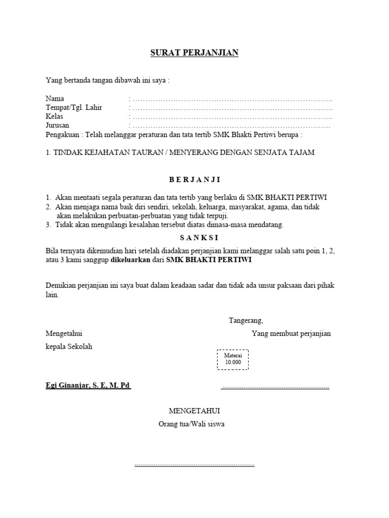 Surat Perjanjian Siswa | PDF