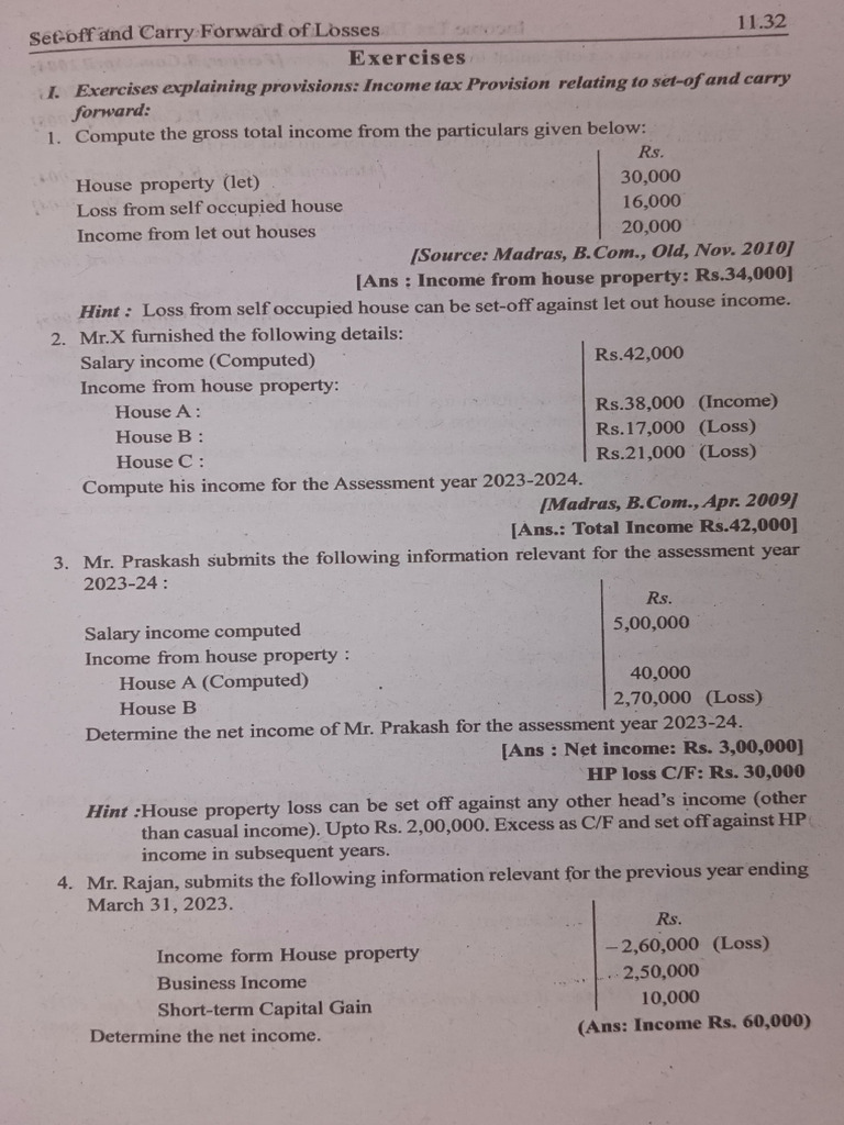 Setoff and Carry Forward | PDF | Income | Expense