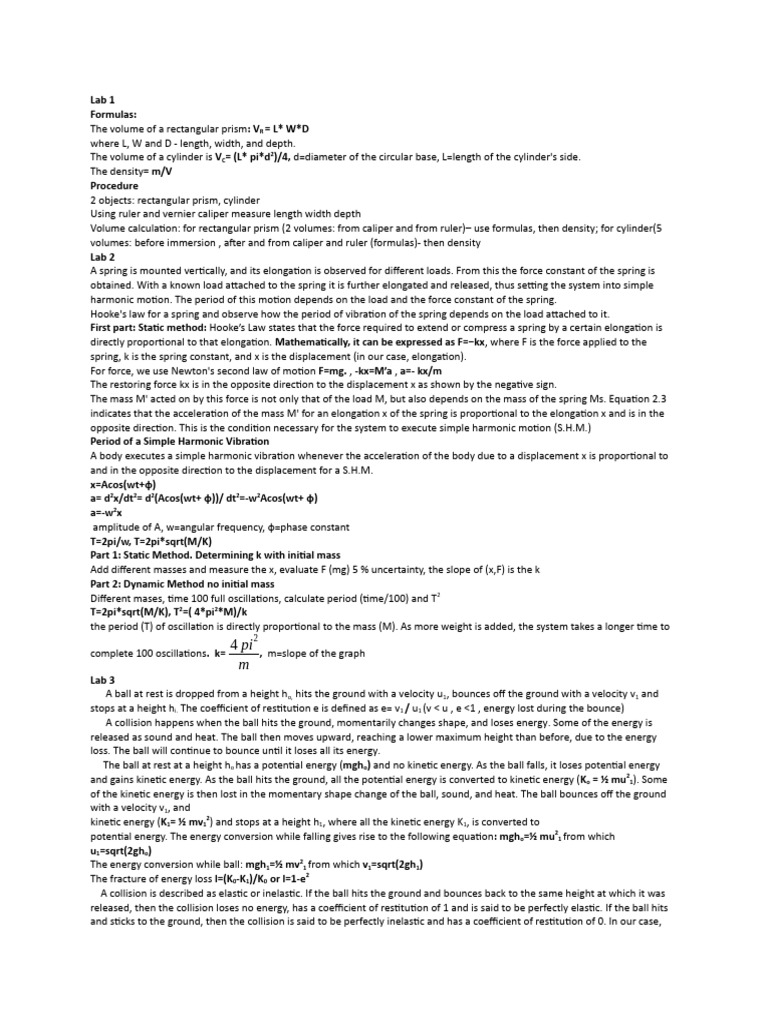 Cheat Sheet | PDF | Oscillation | Force